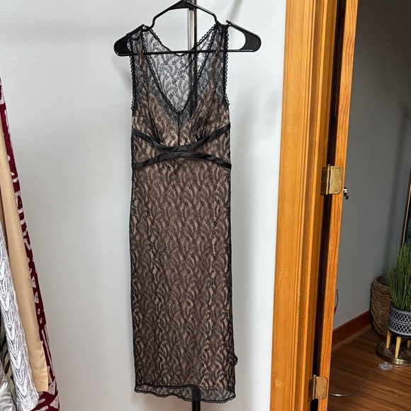 Express | Dresses | Vintage Express Black Sheer Lace Midi Dress | Poshmark
